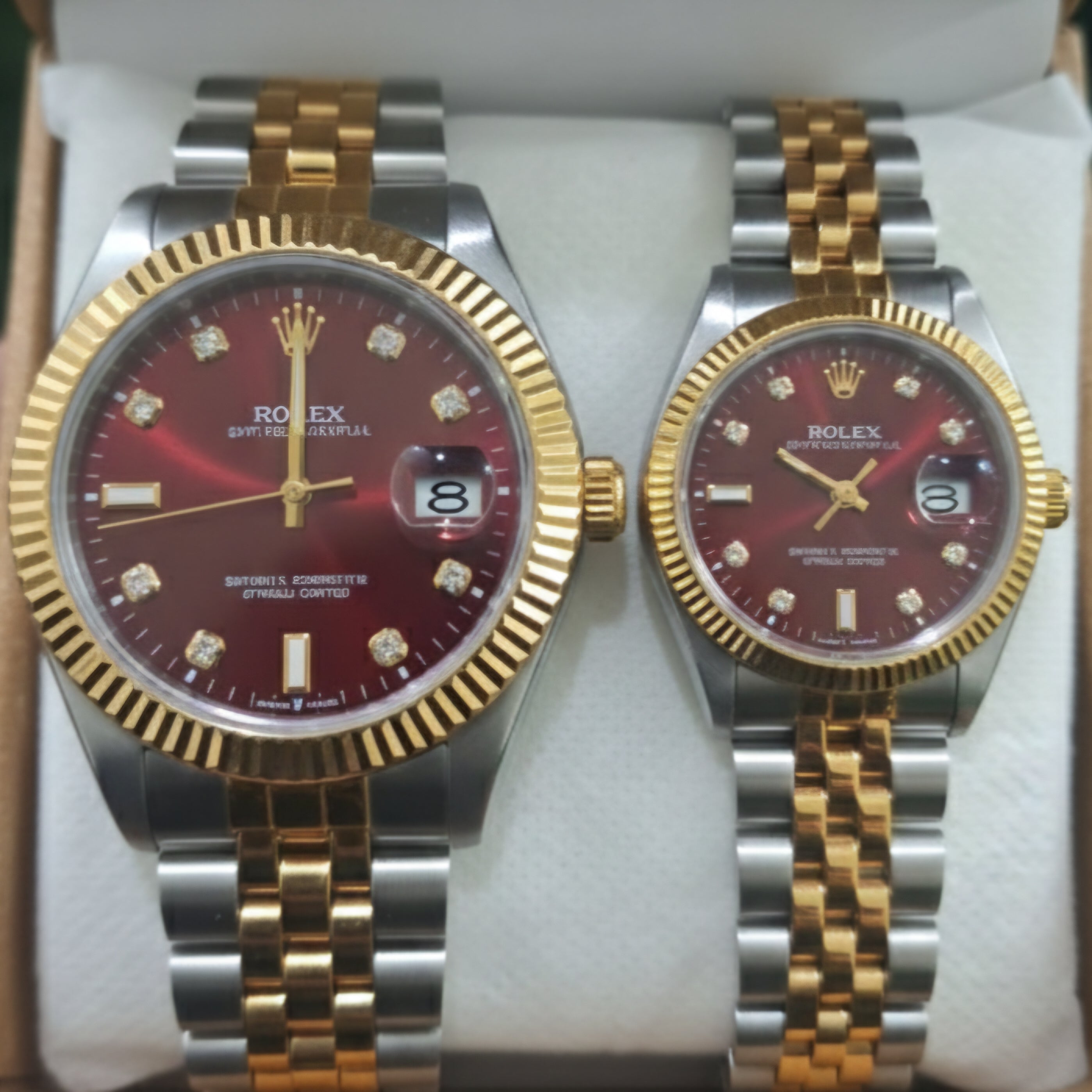 Diamond-Accented Ruby Dial Luxury Couple Watches – Rasam.pk